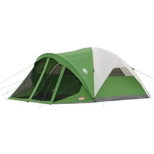 coleman evanston screened camping tent, 6/8 person weatherproof tent with roomy interior includes rainfly, carry bag, easy setup and screened-in porch