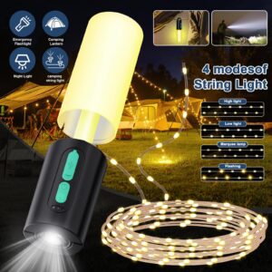 AUDLES Camping String Lights,33Ft Light with Lanterns (4 in 1 Design),Camping Lights 4000mAh Charger,7 Modes,IPX6 Waterproof,Rechargeable Flashlights for Outdoor,Hiking