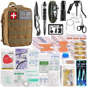 survival first aid kit, molle medical pouch 282pcs outdoor emergency survival gear and equipment for hiking camping hunting car boat home travel and adventures, perfect gifts for him men