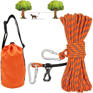 xiaz dog tie out cable for camping, 50ft portable overhead trolley system for dogs up to 200lbs，dog lead for yard, camping, parks, outdoor events,5 min set-up