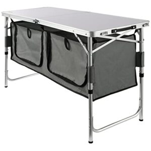 VEVOR Camping Kitchen Table, Aluminum Portable Folding Camp Cooking Station with Storage Organizer, 3 Adjustable Height, Quick Installation for Picnic BBQ Beach Traveling