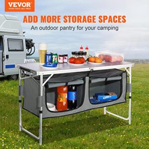 VEVOR Camping Kitchen Table, Aluminum Portable Folding Camp Cooking Station with Storage Organizer, 3 Adjustable Height, Quick Installation for Picnic BBQ Beach Traveling