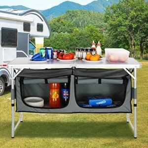 VEVOR Camping Kitchen Table, Aluminum Portable Folding Camp Cooking Station with Storage Organizer, 3 Adjustable Height, Quick Installation for Picnic BBQ Beach Traveling