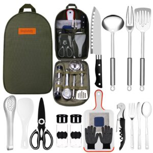 haplululy camping kitchen equipment camping cooking utensils set portable picnic cookware bag campfire barbecue appliances essential gadgets and accessories suitable for tent campers,