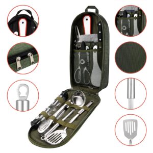 Haplululy Camping Kitchen Equipment Camping Cooking Utensils Set Portable Picnic Cookware Bag Campfire Barbecue Appliances Essential Gadgets and Accessories Suitable for Tent Campers,