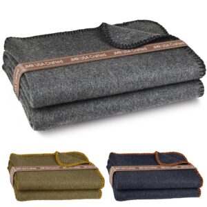 jmr usa inc. military wool blanket for camping and everyday use, fire retardant extra thick and warm outdoor wool blanket, 70% wool, grey, size 62x84.