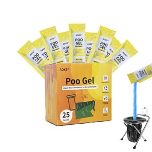 aoke portable toilet absorbent gel powder - 25 pack poo deodorizing treatment for outdoor camping and hiking