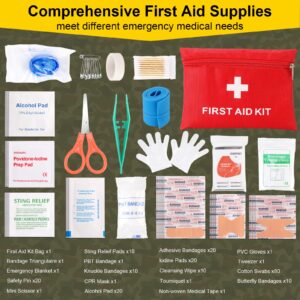 Survival First Aid Kit, 248PCS Survival Tools Camping Essentials Tactical Gear Emergency Trauma Medical Supplies Packed in a MOLLE Pouch, Saber Card ,Cool for Men Camping Hiking Outdoor Activities