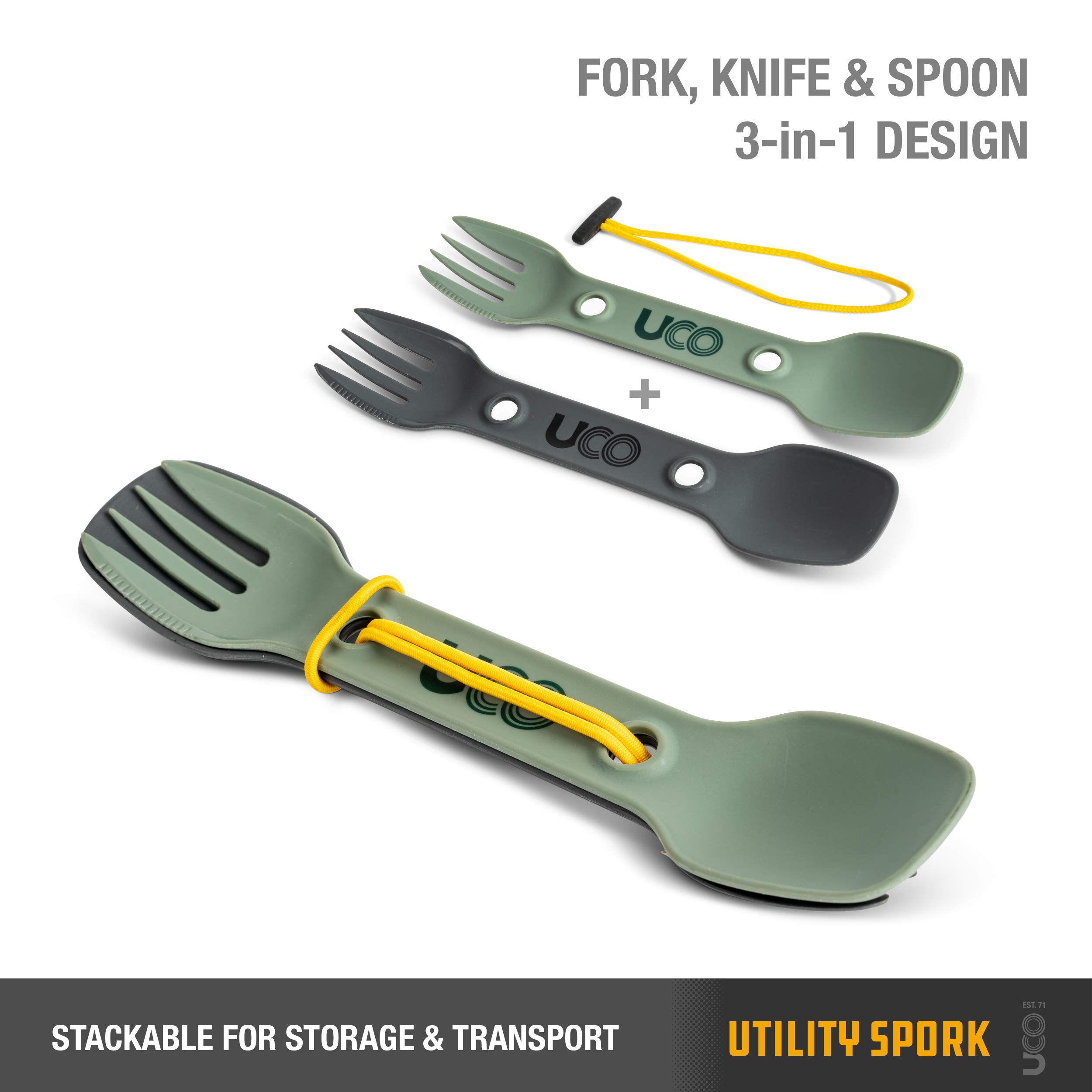 UCO Nylon Utility Spork Camping Spoon-Fork-Knife Utensil, 2 Pack