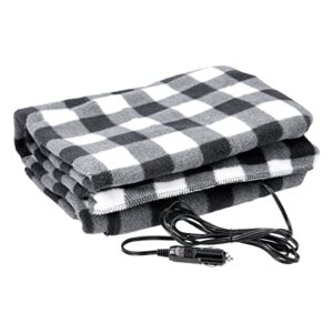 heated car blanket - 12-volt electric blanket for car, truck, suv, or rv - portable heated throw - camping essentials by stalwart (black plaid)