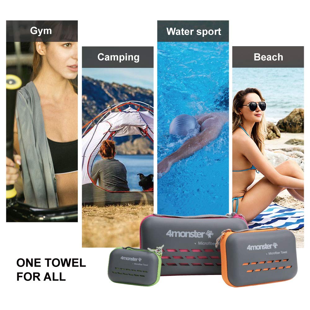 4Monster Camping Towels Super Absorbent, Fast Drying Microfiber Travel Towel, Quick Dry Ultra Soft Compact Gym Towel for Swimming Beach Hiking Yoga Travel Sports Backpack (59.00" x 30.00", Gray)