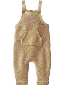 little planet by carter's unisex-baby organic cotton sweater knit overalls, camp khaki, 3 months