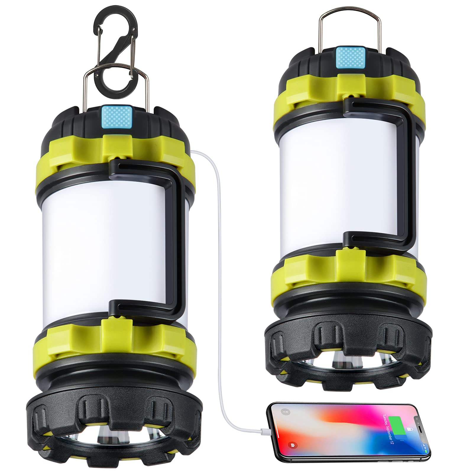 BOBKID 2 Pack Camping Lantern, Outdoor Led Camping Lantern, Rechargeable Flashlights with 1000LM, 6 Modes, 4000mAh Power Bank, IPX5 Waterproof Portable Emergency Camping Light for Hurricane Hiking