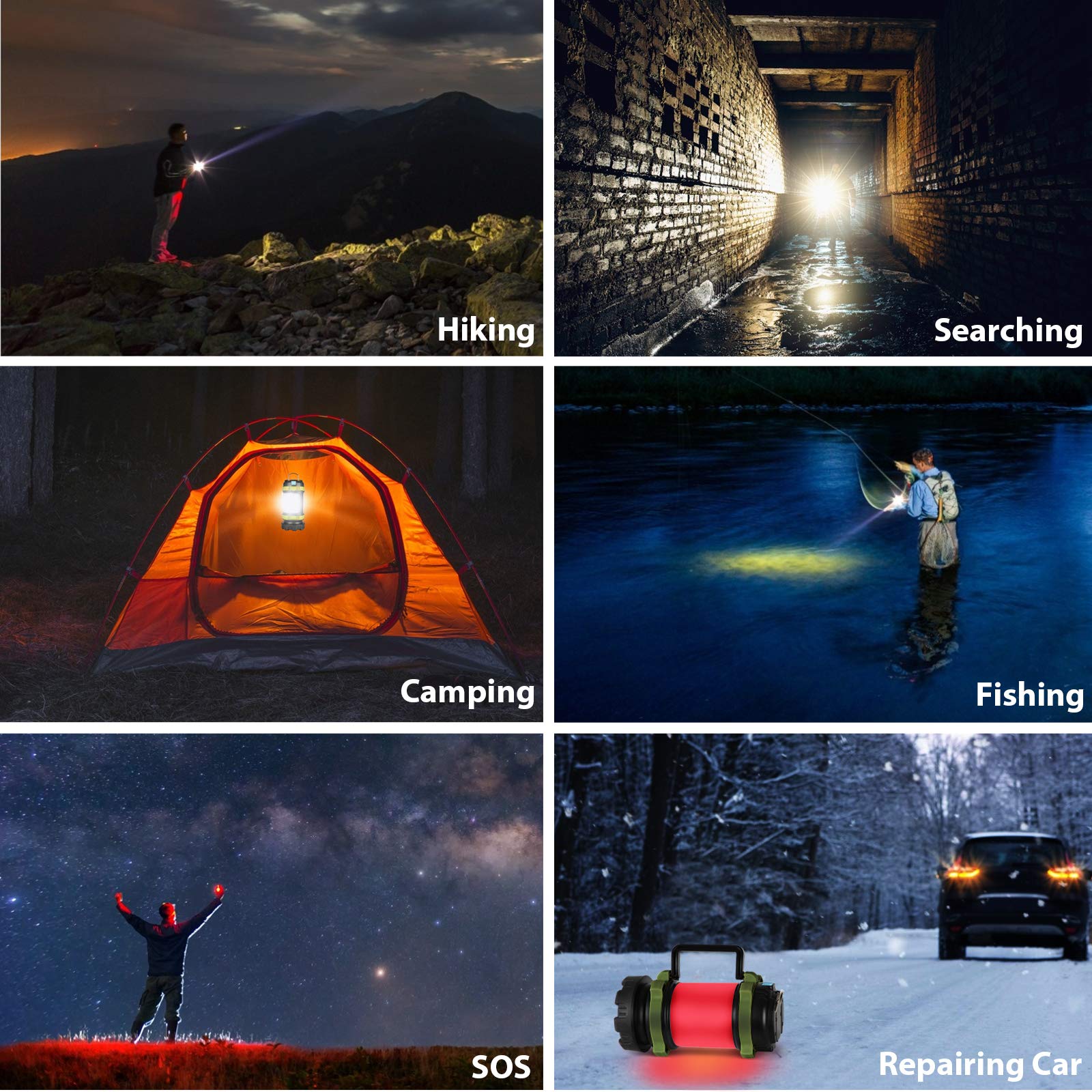 BOBKID 2 Pack Camping Lantern, Outdoor Led Camping Lantern, Rechargeable Flashlights with 1000LM, 6 Modes, 4000mAh Power Bank, IPX5 Waterproof Portable Emergency Camping Light for Hurricane Hiking