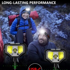 GETASI Headlamp Rechargeable 2PCS, 1200 Lumen Super Bright LED Flashlight with Motion Sensor for Adults and Kids- Camping Accessories Gear, Waterproof for Hiking, Running, Fishing, Cycling