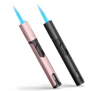 torch lighters, candle lighters 2 pack, butane lighters, multipurpose windproof butane refillable gas torch lighter, jet flame mini torch lighter for grills, fireplaces, camping. (butane not included)