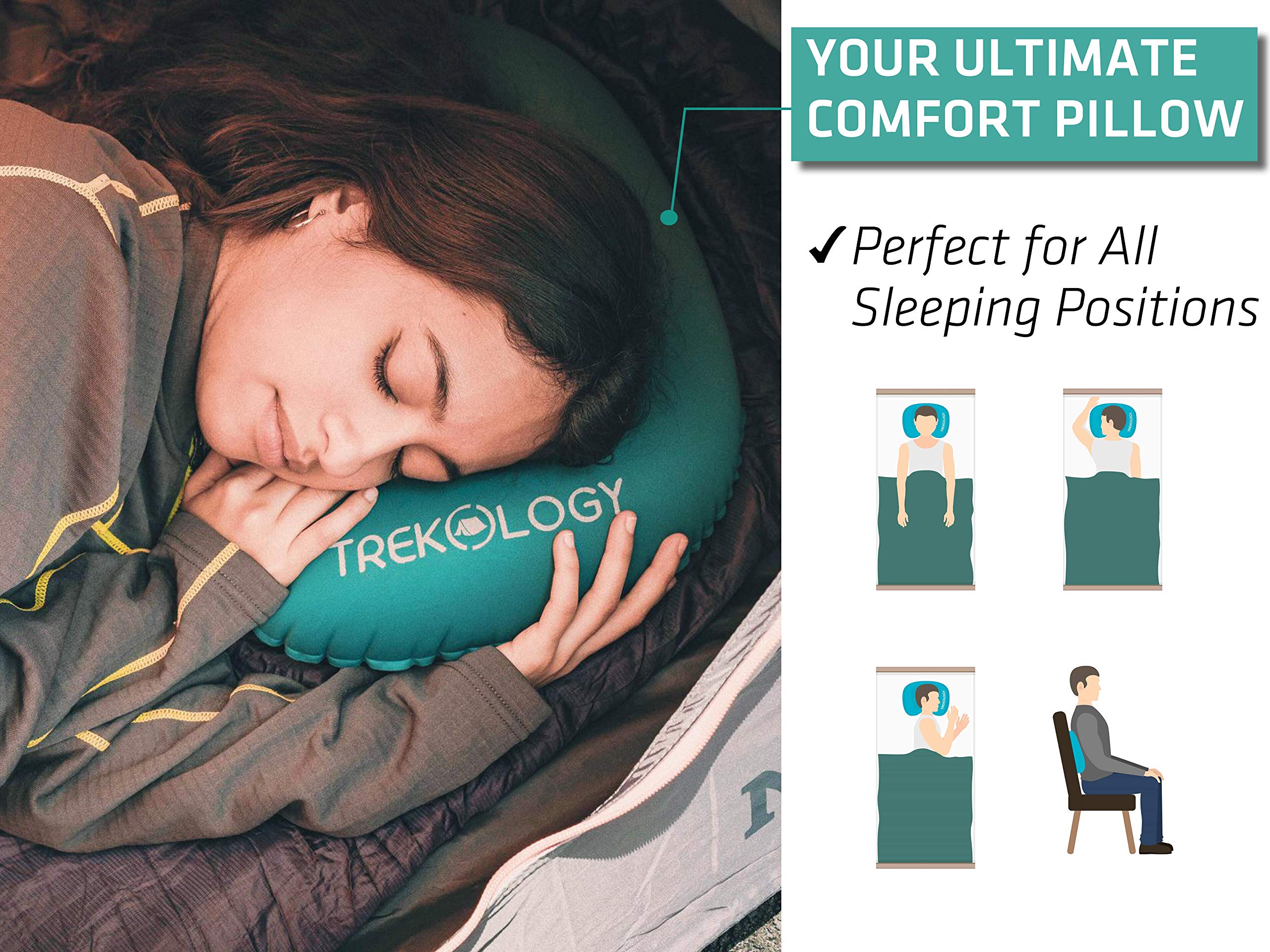 TREKOLOGY Ultralight Inflatable Camping Travel Pillow - ALUFT 2.0 Compressible, Compact, Comfortable, Ergonomic Inflating Pillows for Neck & Lumbar Support While Camp, Hiking, Backpacking