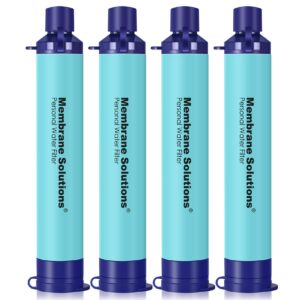 membrane solutions portable water filter straw filtration straw purifier survival gear for hiking, camping, travel, and emergency, blue, 4 pack