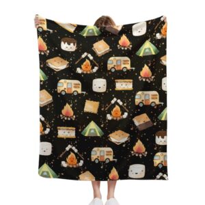 Cute S'Mores Blanket | Ultra Soft Marshmallow Throw Blanket | Plush Warm Cozy Roasted Marshmallows Blanket for Couch/Sofa/Travel/Camping | 40"x50" Camping Blanket | Camper Gifts Home Decor