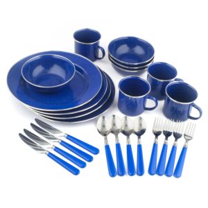 stansport deluxe 24-piece enamel tableware set - blue (11220)