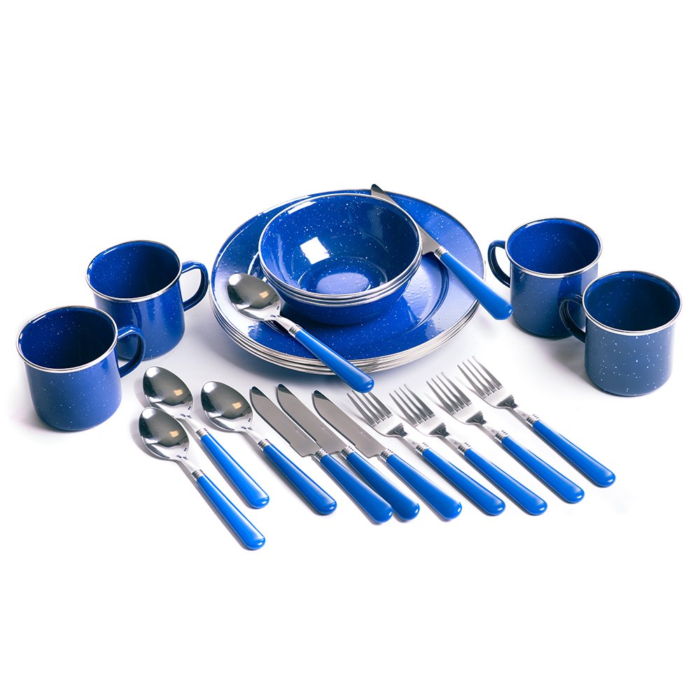 Stansport Deluxe 24-Piece Enamel Tableware Set - Blue (11220)