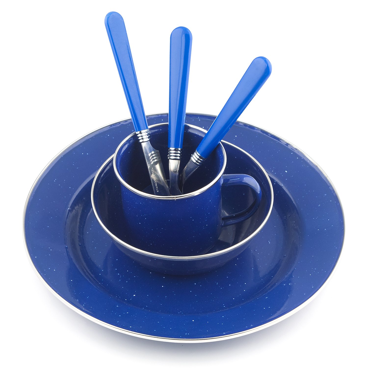 Stansport Deluxe 24-Piece Enamel Tableware Set - Blue (11220)