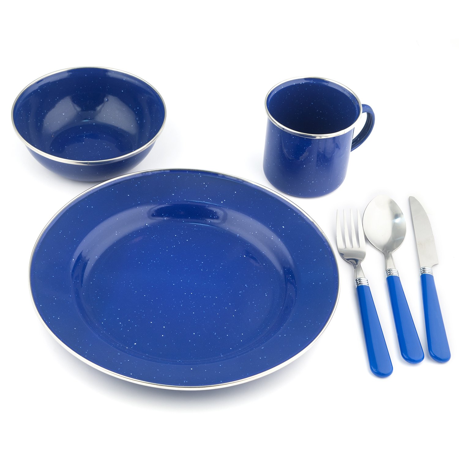 Stansport Deluxe 24-Piece Enamel Tableware Set - Blue (11220)