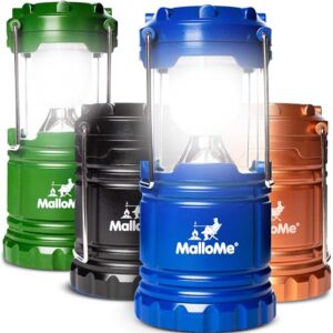 mallome camping lantern multicolor 4 pack lanterns for power outages, camping lights for tent hanging, camp light tent lamp emergency battery powered led lantern (rechargeable batteries not included)