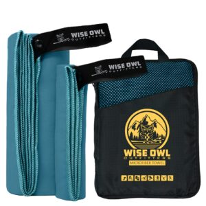 wise owl outfitters camping towel ultra soft compact quick dry microfiber - great for fitness, hiking, yoga, travel, sports, backpacking & the gym - free bonus hand towel 24x48 mb