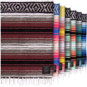 authentic large handwoven mexican blanket - soft yoga blanket - durable serape blanket - lightweight falsa blanket, beach blanket, camping blanket, picnic blanket, outdoor blanket 70"x50" - cherry