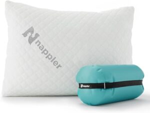 nappler small shredded memory foam pillow for travel and camping - compressible medium firm bed pillow, contoured support, breathable cover, machine washable, ideal backpacking, airplane and car