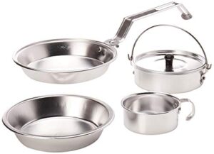 coleman 5-piece outdoor cooking set, includes frying pan, pot with lid, plate, & cup, outdoor aluminum mess kit for camping, tailgating, rvs, & outdoor cooking