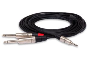 hosa hmp-006y rean 3.5 mm trs to dual 1/4 inch ts pro stereo breakout cable, 6 feet cable length, 24 awg oxygen-free copper (ofc) conductors for enhanced signal clarity