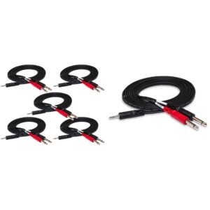 hosa cmp-153 3.5 mm trs to dual 1/4" ts stereo breakout cable, 3 feet (5-pack) & cmp-159 3.5 mm trs to dual 1/4" ts stereo breakout cable, 10 feet, black, 1-pack