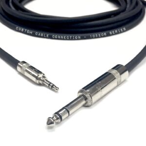 15 Foot Pro Audio 1/4 inch (6.35mm) TRS to 1/8 inch (3.5mm) TRS Balanced Cable by Custom Cable Connection