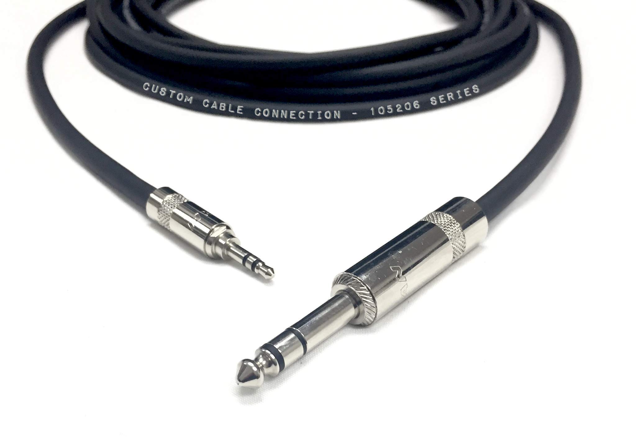 15 Foot Pro Audio 1/4 inch (6.35mm) TRS to 1/8 inch (3.5mm) TRS Balanced Cable by Custom Cable Connection