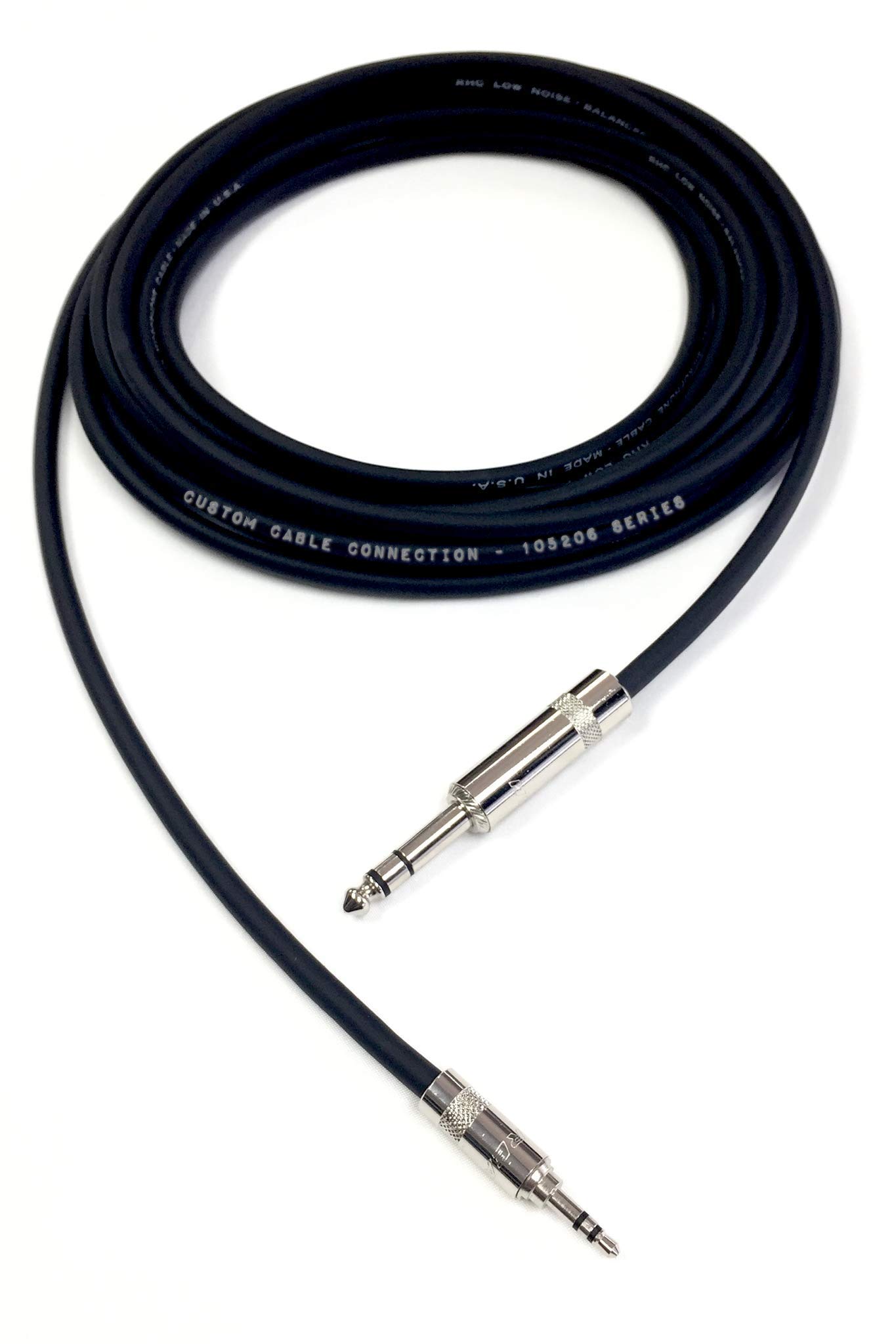 15 Foot Pro Audio 1/4 inch (6.35mm) TRS to 1/8 inch (3.5mm) TRS Balanced Cable by Custom Cable Connection