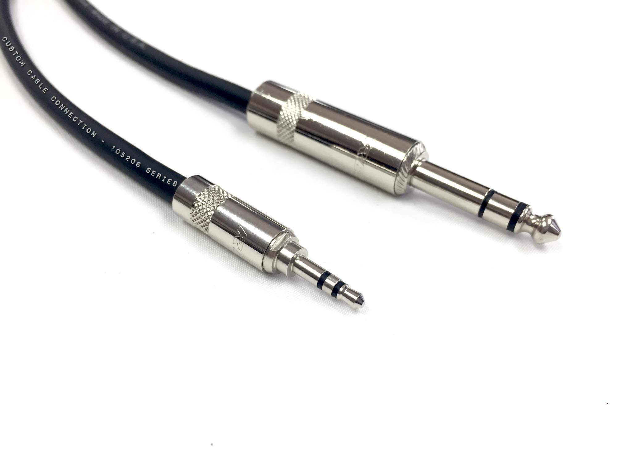 15 Foot Pro Audio 1/4 inch (6.35mm) TRS to 1/8 inch (3.5mm) TRS Balanced Cable by Custom Cable Connection