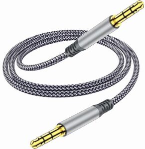 henrety 3.5mm nylon braided aux cable (3.3ft/1m) - male to male audio auxiliary cord for headphones, car, home stereos, speaker, iphone, ipad, ipod, echo - gray