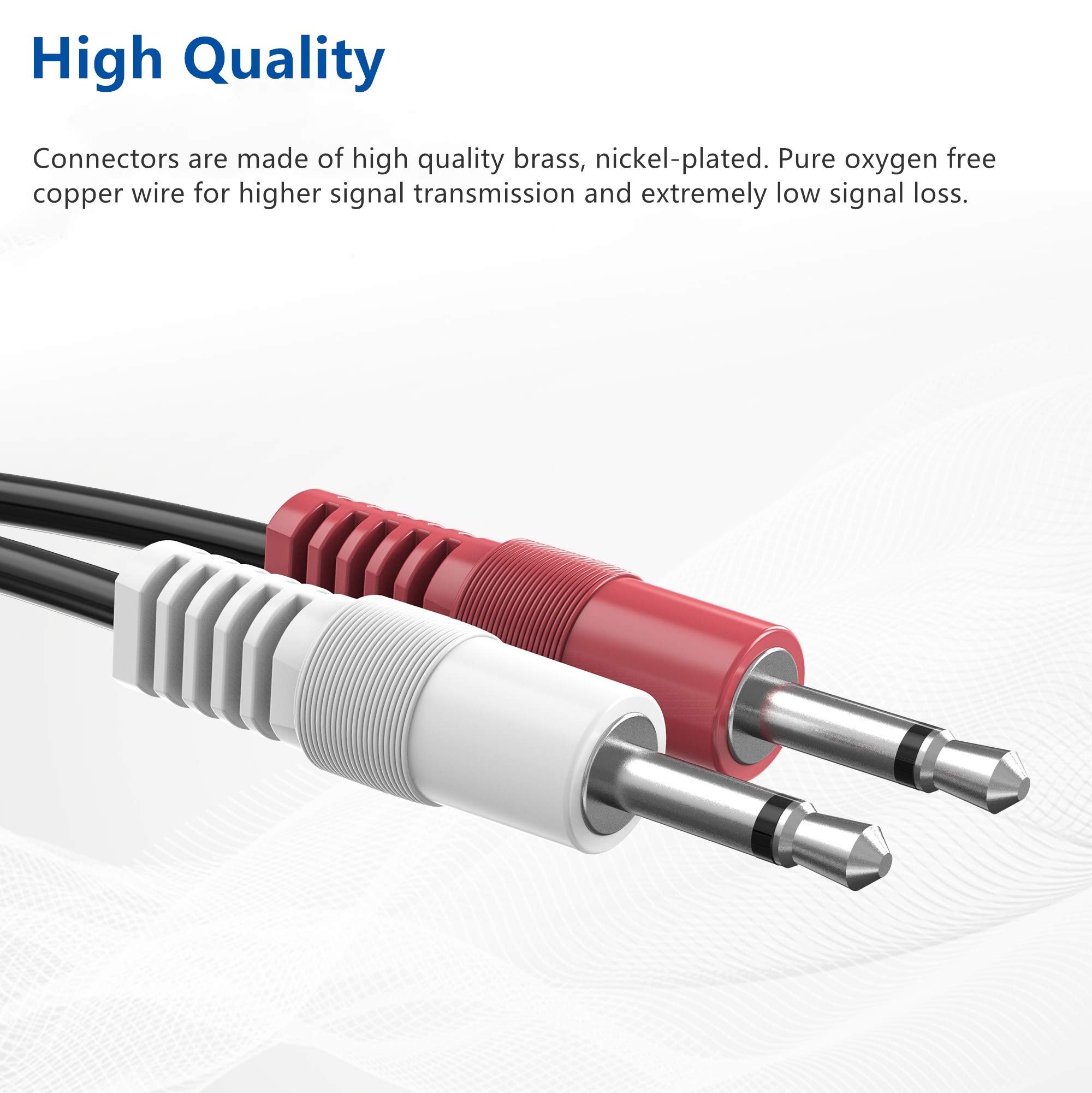 3.5mm Stereo Male to Dual 3.5mm Mono Male Audio Cable, 1ft 3.5mm 1/8" TRS Male to 2 x 3.5mm 1/8" TS Male Y Breakout Cable Splitter Adapter for Headphone, Speaker