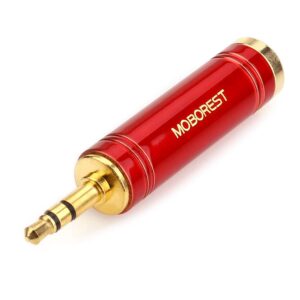 MOBOREST 3.5mm M to 6.35mm F Stereo Pure Copper Adapter, 1/8 Inch Plug Male to 1/4 Inch Jack Female Stereo Adapter, Can be Used Conversion Headphone adapte, amp adapte, RED 2PCS