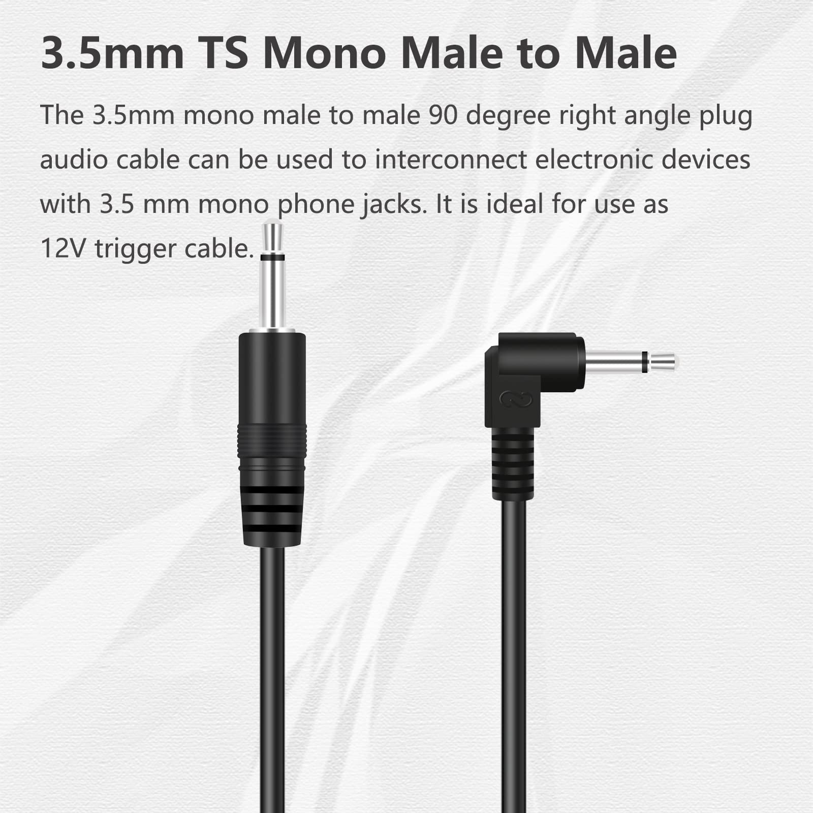 Bolvek 2 Pack 6ft 3.5mm 1/8" Male TS Mono Plug to 90 Degree Right Angle 3.5mm Male Mono Jack Audio Cable