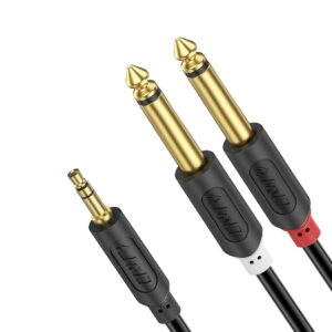 J&D 3.5mm 1/8 inch TRS Male to Dual 6.35mm 1/4 inch TS Male Mono Stereo Y-Cable Splitter with Gold Plated Audiowave Series for Amplifiers, Mixer Audio Recorder