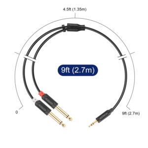 J&D 3.5mm 1/8 inch TRS Male to Dual 6.35mm 1/4 inch TS Male Mono Stereo Y-Cable Splitter with Gold Plated Audiowave Series for Amplifiers, Mixer Audio Recorder