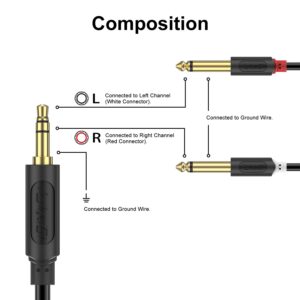 J&D 3.5mm 1/8 inch TRS Male to Dual 6.35mm 1/4 inch TS Male Mono Stereo Y-Cable Splitter with Gold Plated Audiowave Series for Amplifiers, Mixer Audio Recorder