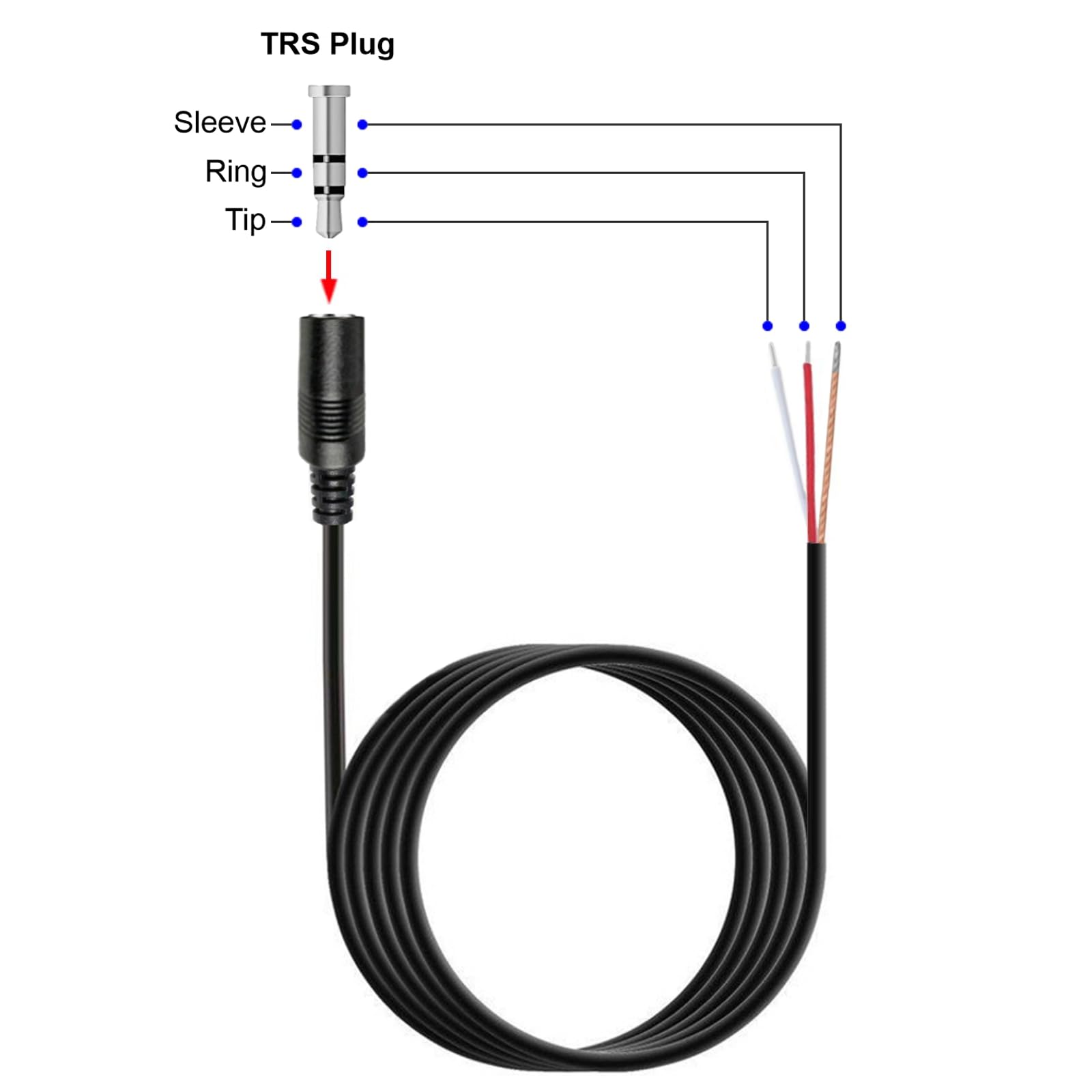 VISTRIC 12-feet Cable, 3.5mm TRS 3-Contacts Female Jack to Open Bare Wires, Fully Shielded, for defective Replacements or Do-it-Yourself hobbyists (1-Pack)