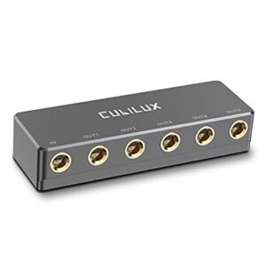 cubilux 5-way quarter inch signal splitter, passive 1/4” audio splitter, 6.35mm multiport aux splitter box for instruments, bass guitar, keyboard, headphones, studio monitor, speaker, amplifier