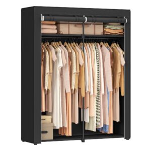 songmics closet wardrobe, portable closet for bedroom, clothes rail with non-woven fabric cover, clothes storage organizer, 55.1 x 16.9 x 68.5 inches, black uryg02bk