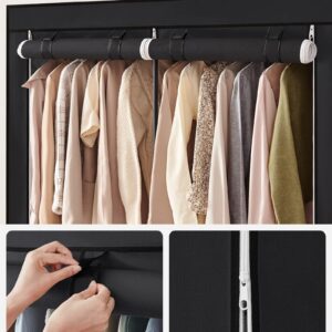 SONGMICS Closet Wardrobe, Portable Closet for Bedroom, Clothes Rail with Non-Woven Fabric Cover, Clothes Storage Organizer, 55.1 x 16.9 x 68.5 Inches, Black URYG02BK