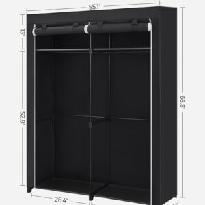 SONGMICS Closet Wardrobe, Portable Closet for Bedroom, Clothes Rail with Non-Woven Fabric Cover, Clothes Storage Organizer, 55.1 x 16.9 x 68.5 Inches, Black URYG02BK